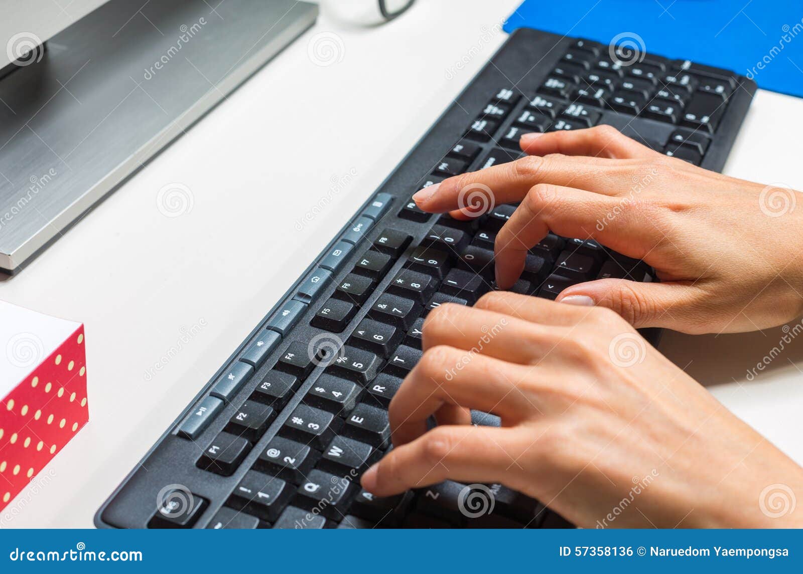 Hands typing on keyboard stock photo. Image of focus - 57358136