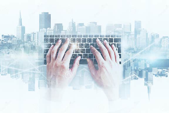 Hands typing on keyboard stock image. Image of innovation - 84286397