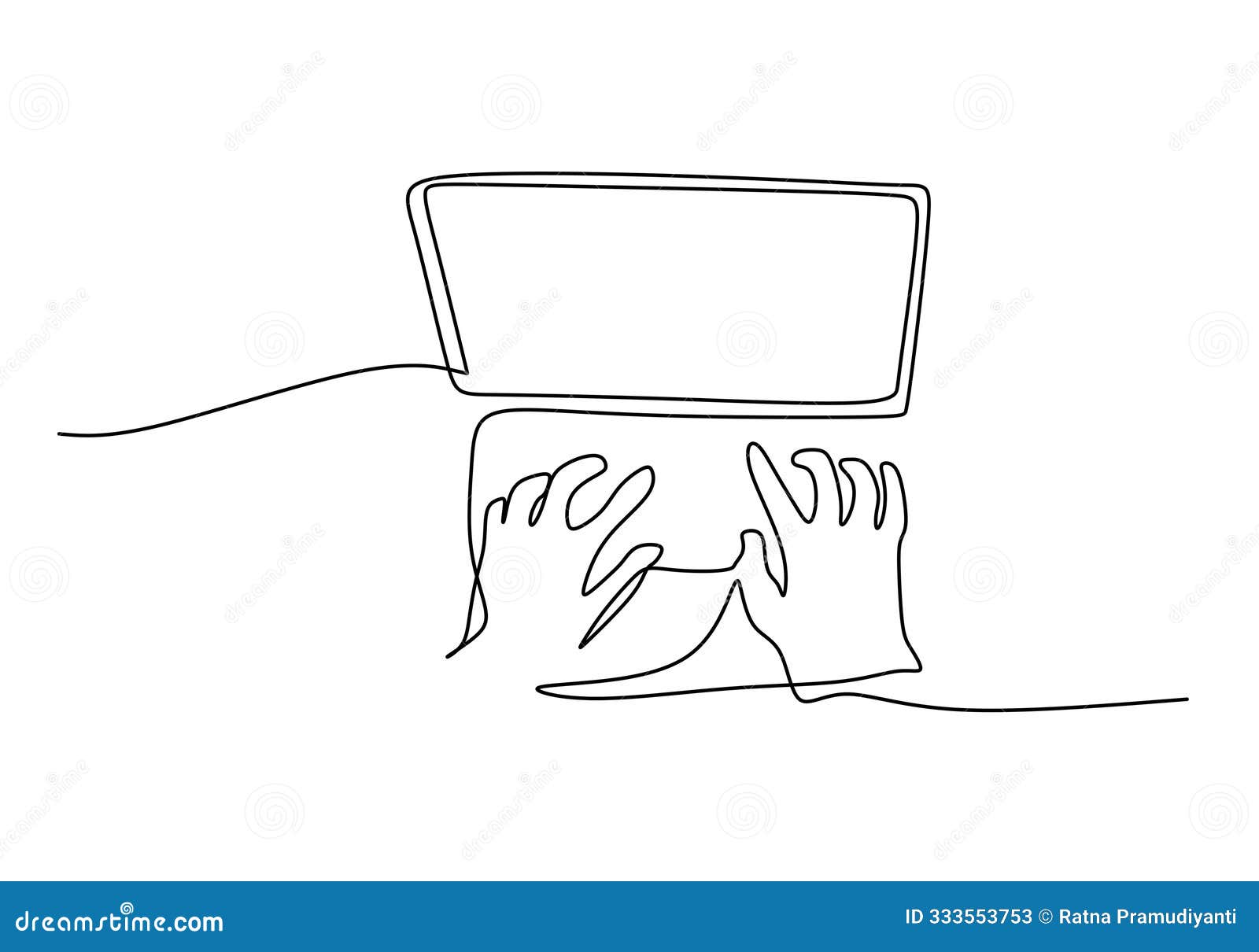 Hands Typing on Laptop Computer Continuous Line Drawing. Working and ...