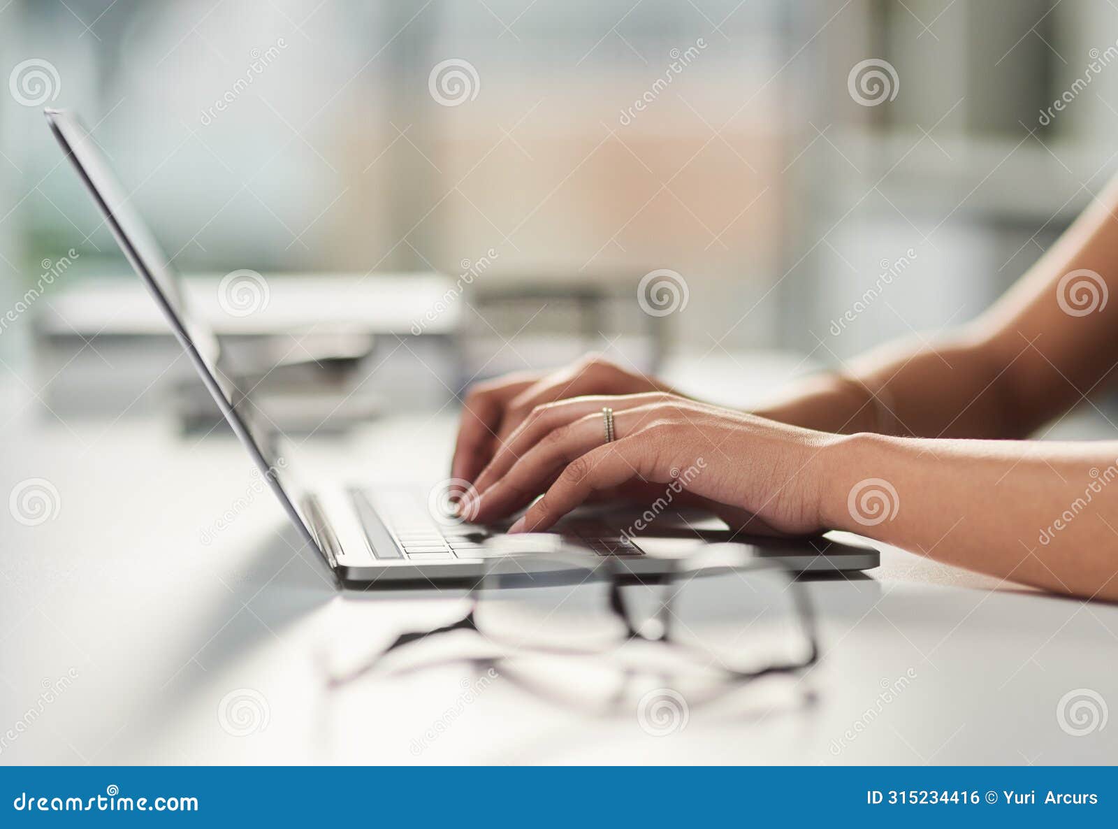 Hands, Typing and Laptop for Internet, Network and Communication in ...