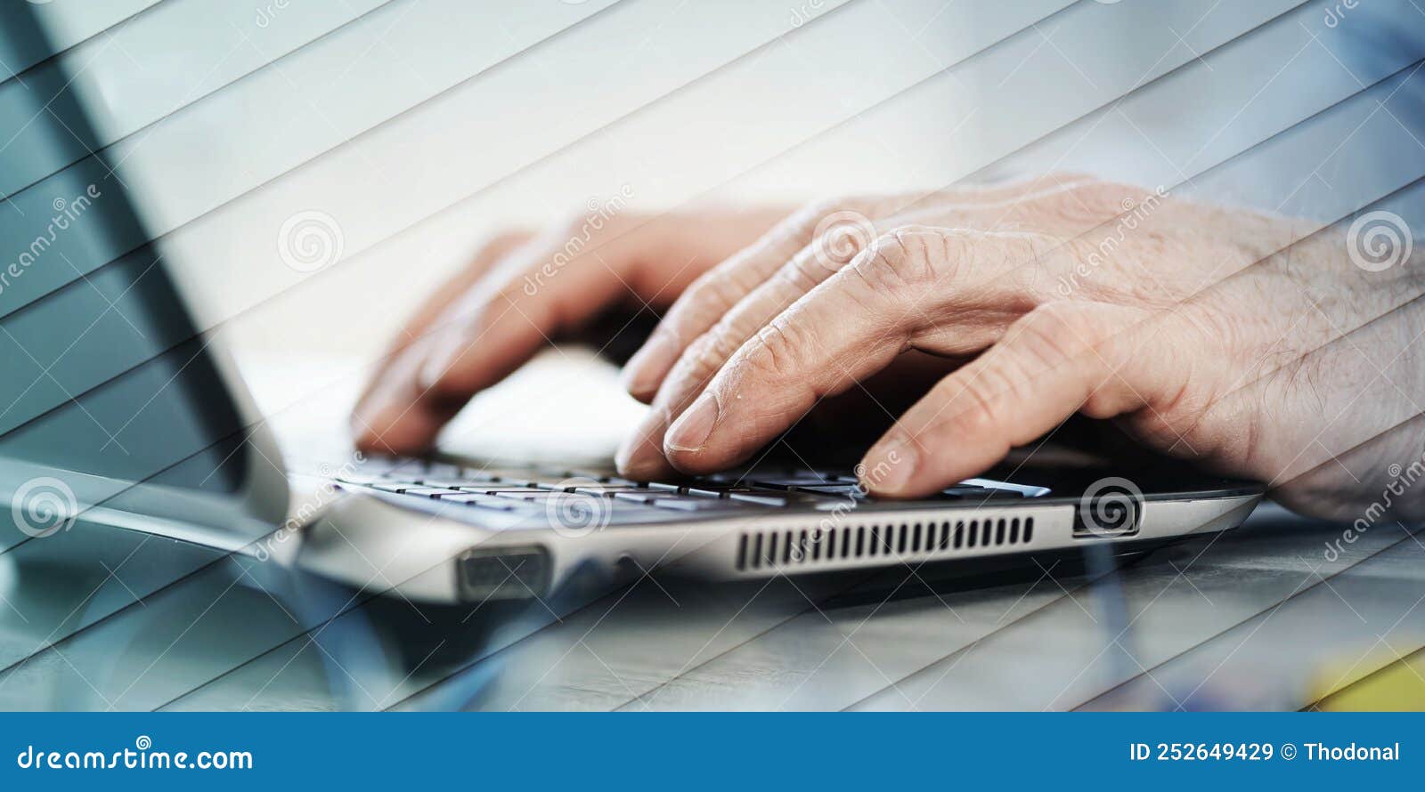 Hands Typing on Laptop Keyboard, Geometric Pattern Stock Image - Image ...