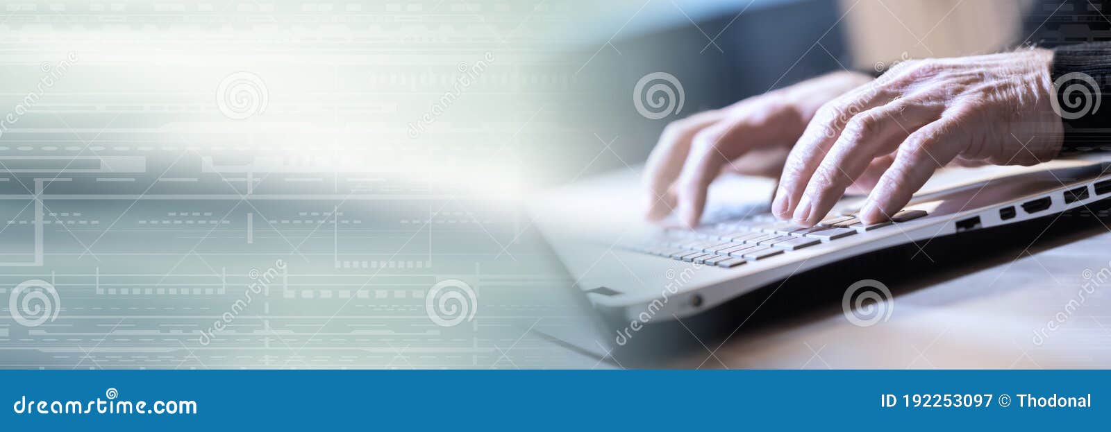 Hands Typing on Laptop Keyboard; Panoramic Banner Stock Image - Image ...