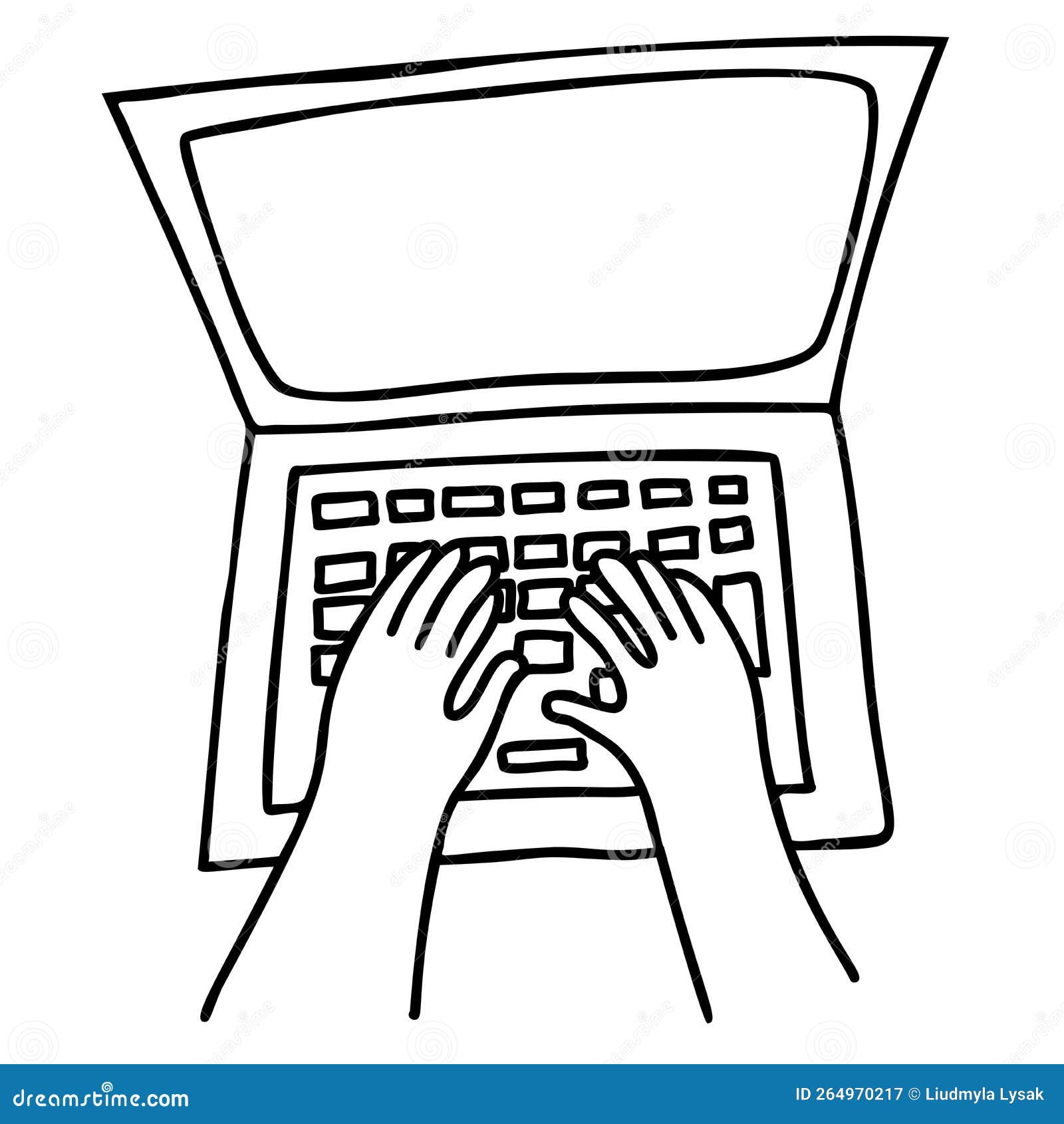 Hands Typing on Laptop Keyboard. Vector Illustration in Doodle Style ...