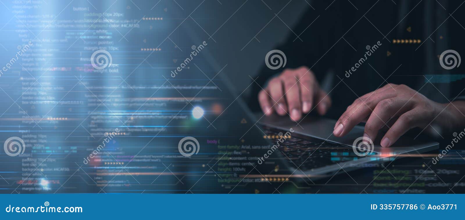 Hands Typing On Laptop With Programming Code On Screen Representing Software Development