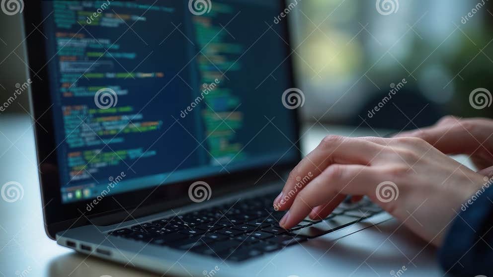 Hands Typing on a Laptop Showing Code, Highlighting Coding Skills in a ...