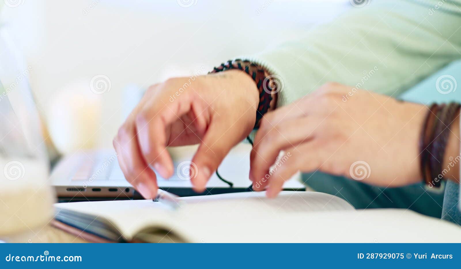 Hands Typing, Laptop and Writing on Book, Research Project and ...