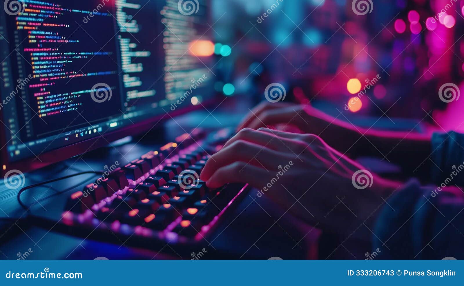 Hands Typing on a Mechanical Keyboard with Multiple Code Windows Open ...