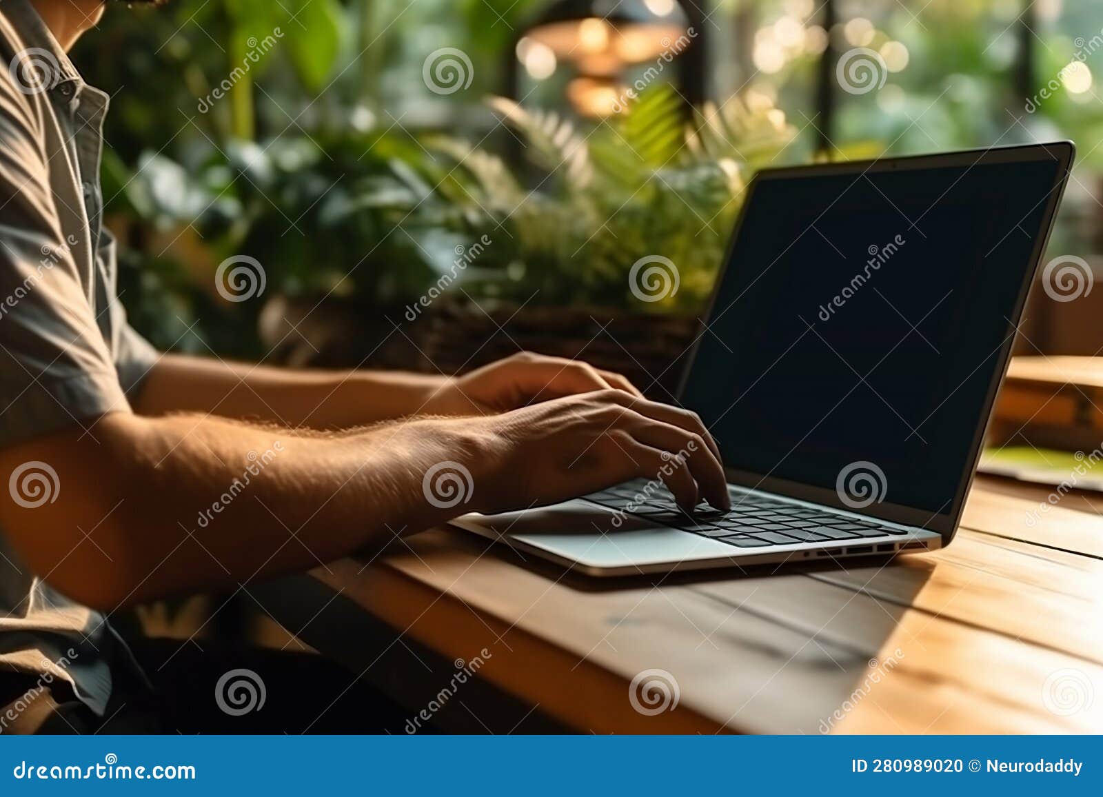 Hands Typing on Notebook Keyboard. Sideview Stock Illustration ...