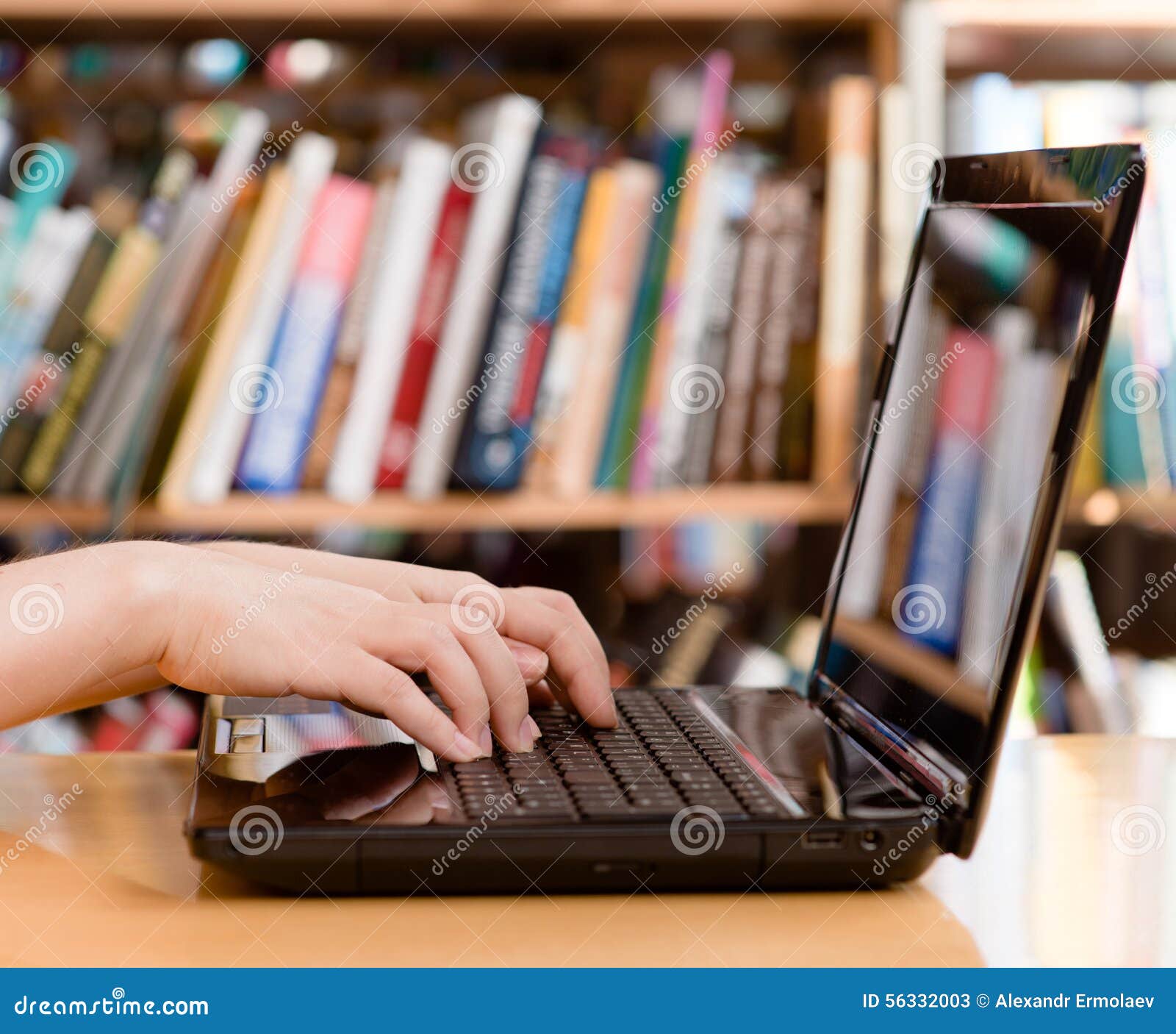 Hands Typing on Notebook in Library Stock Image - Image of pupil, push ...