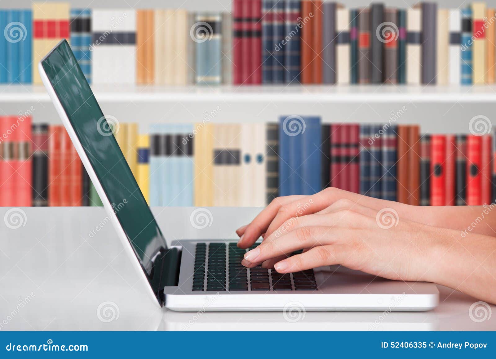 Hands Typing on Notebook in Library Stock Image - Image of lessons ...
