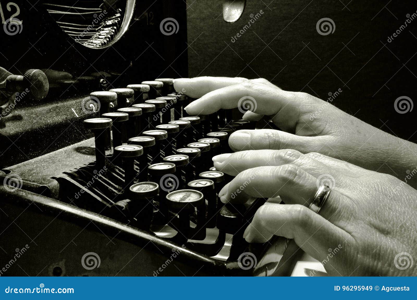 Hands Typing on Old Typewriter Keyboard Stock Image - Image of page ...