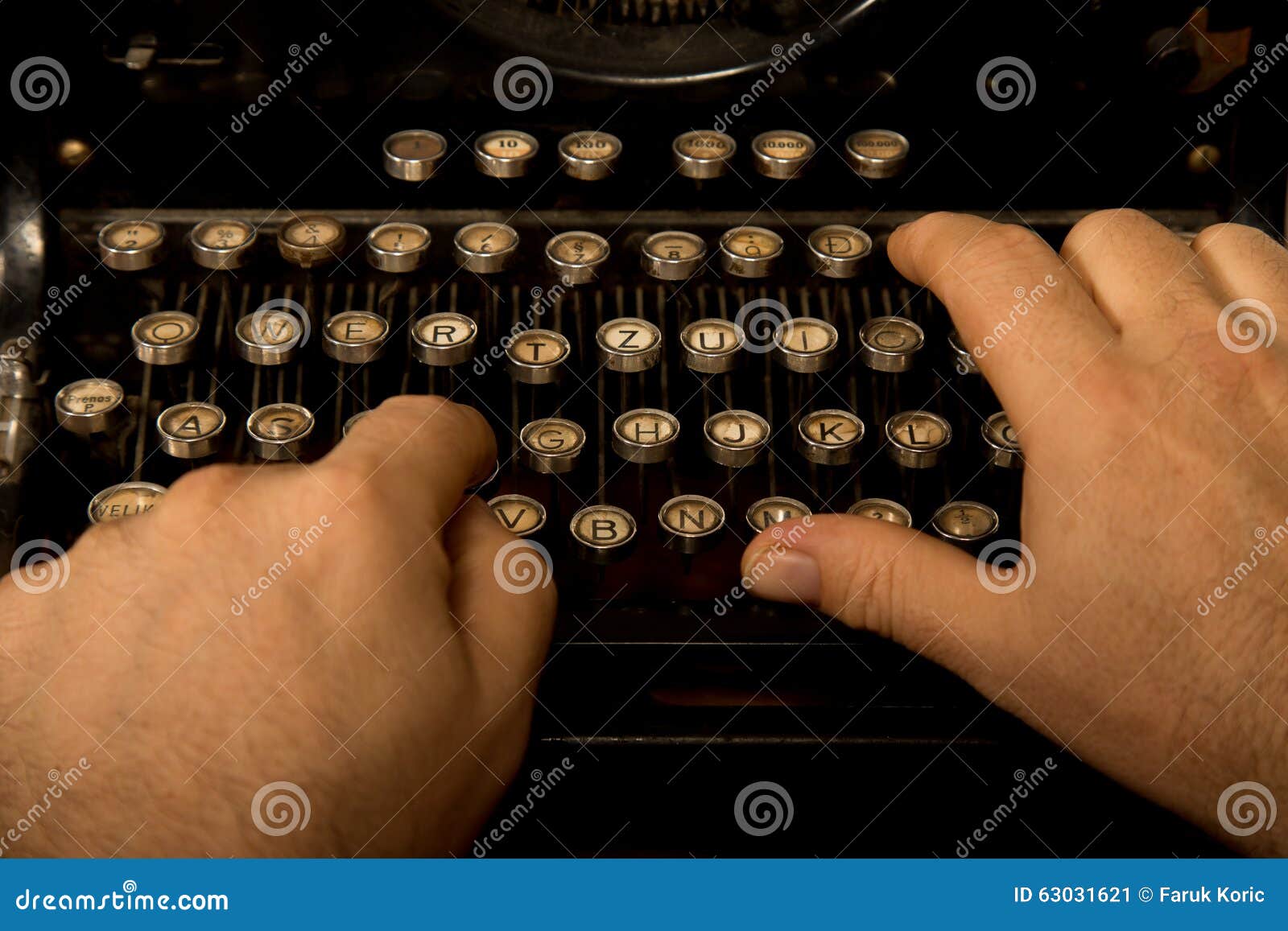 Hands and Typing on Old Vintage Typewriter Stock Image - Image of ...