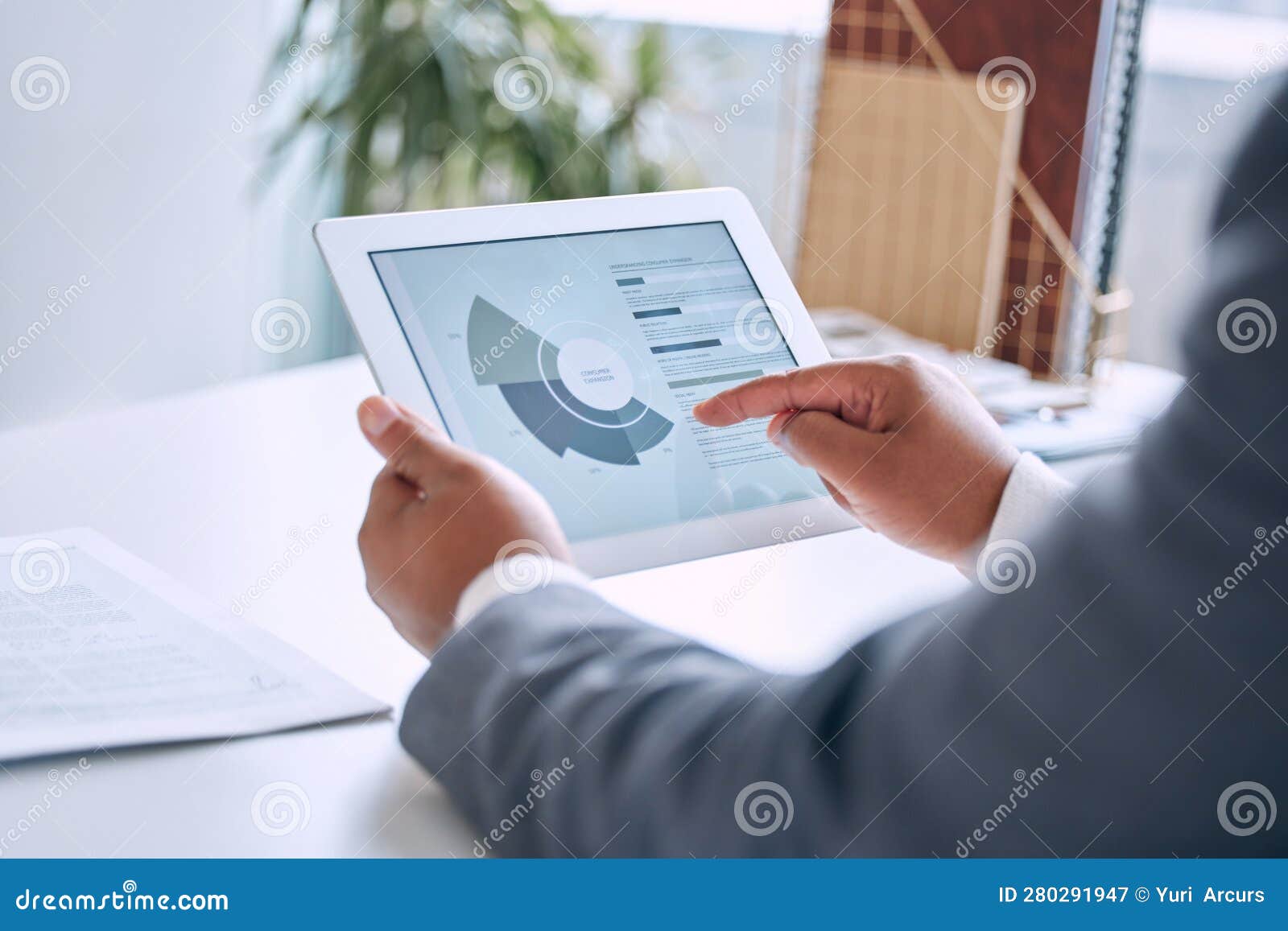 Hands Typing, Tablet and Chart in Office for Social Media Marketing ...