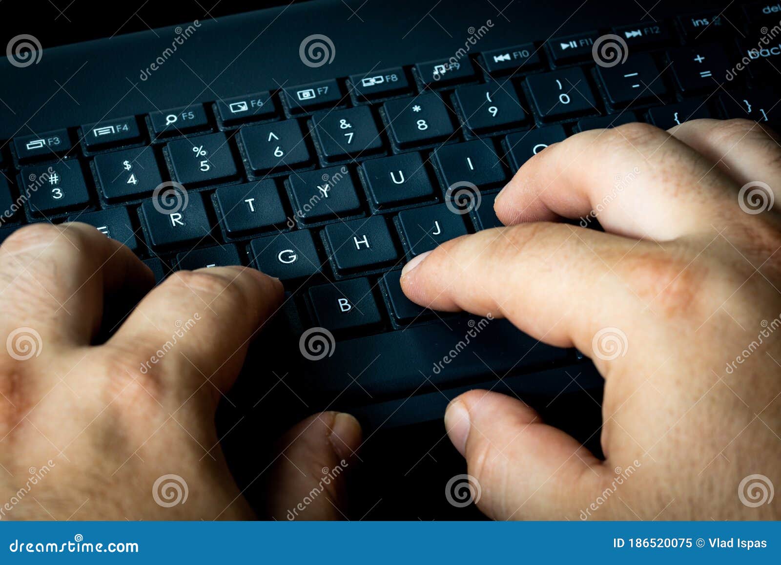 Hands Typing Using PC Keyboard Close Up Isolated Stock Image - Image of ...