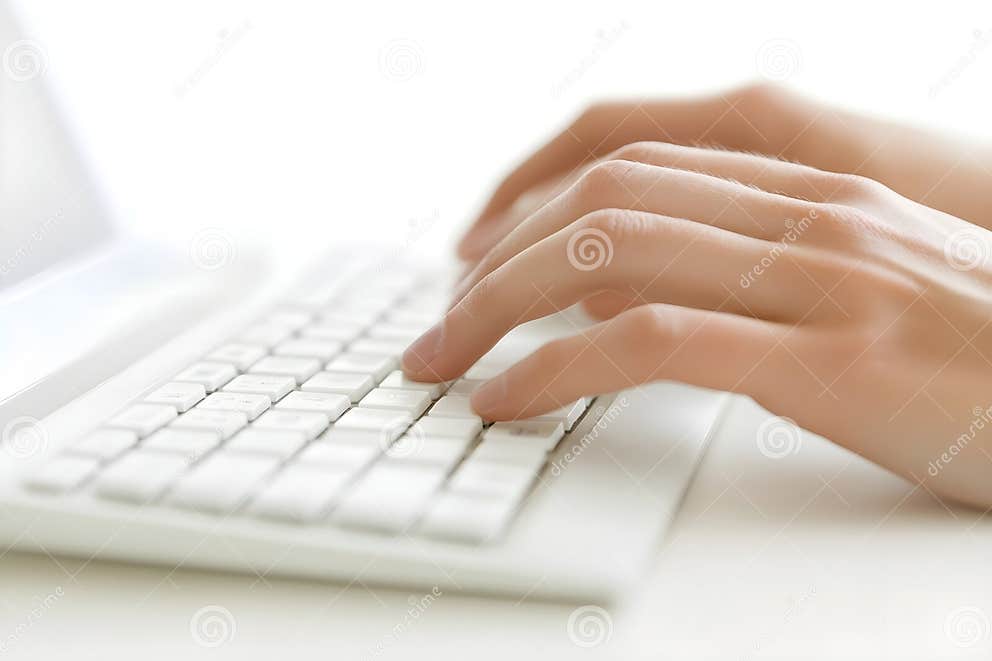 Hands Typing on a White Keyboard, Representing Work, Communication, and ...
