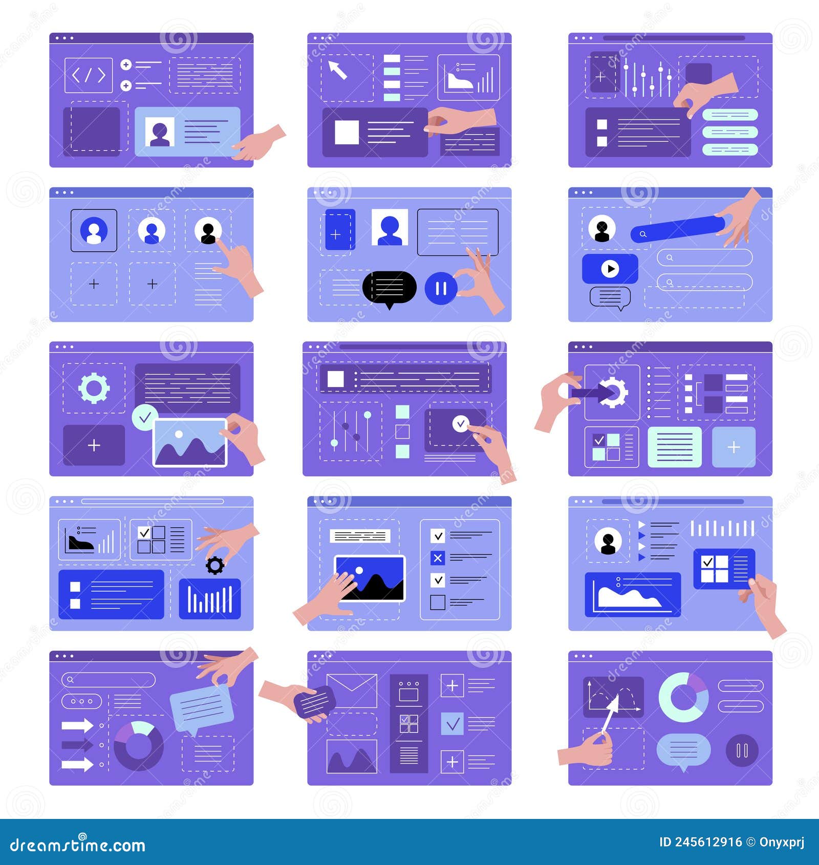Set Of Ui And Ux Designers Creating Functional Web Interface Design For Websites And Mobile Apps