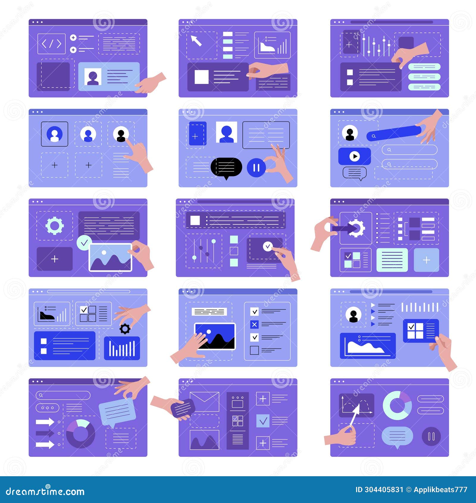 Set Of UI And UX Designers Creating Functional Web Interface Design For ...