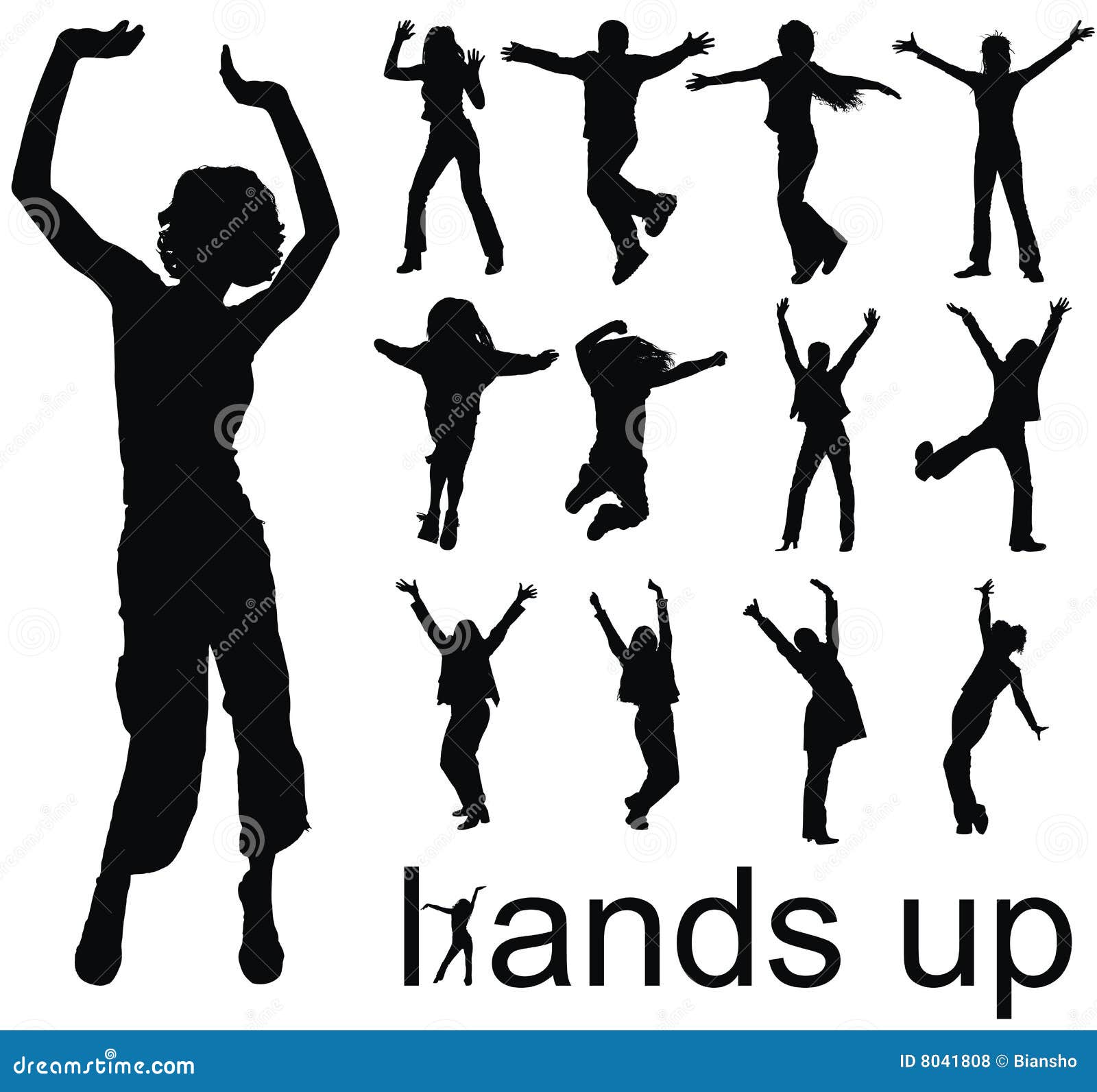 Hands Up People Silhouettes Stock Vector - Illustration of attractive ...