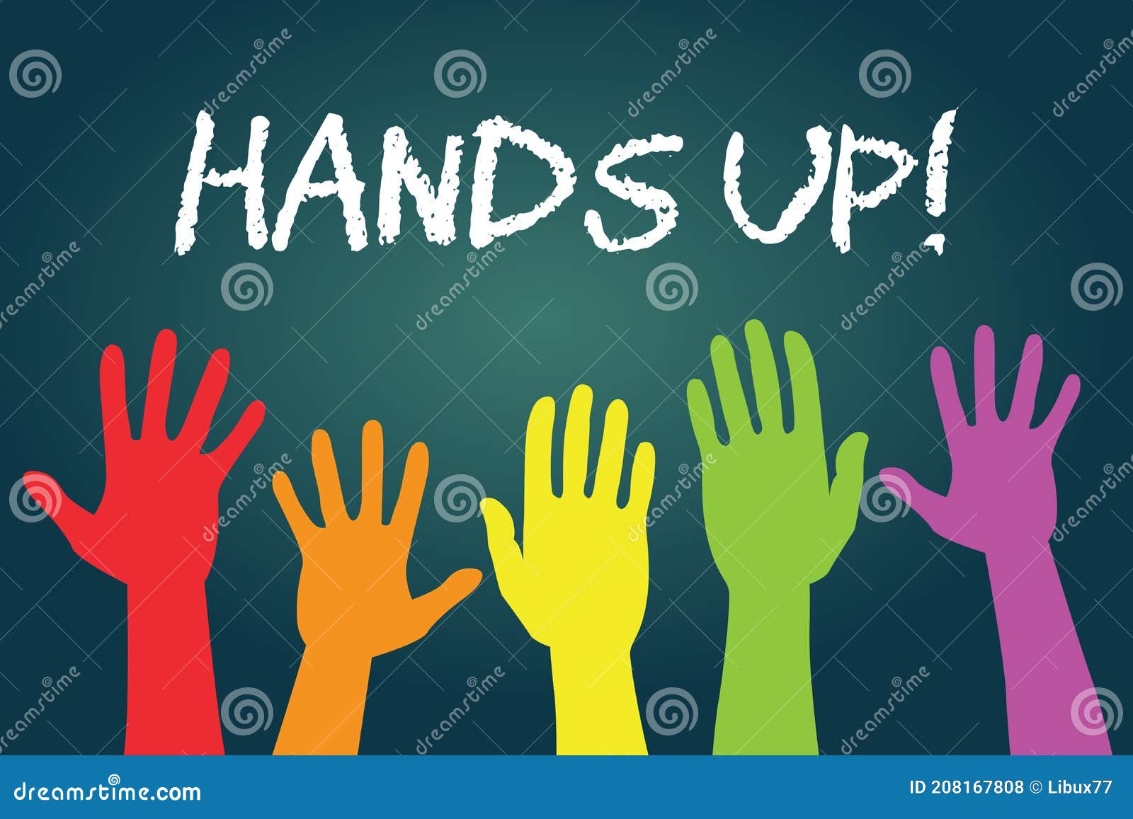 Hands Up Text on Blackboard or Chalkboard with Multicolor Human Hands ...