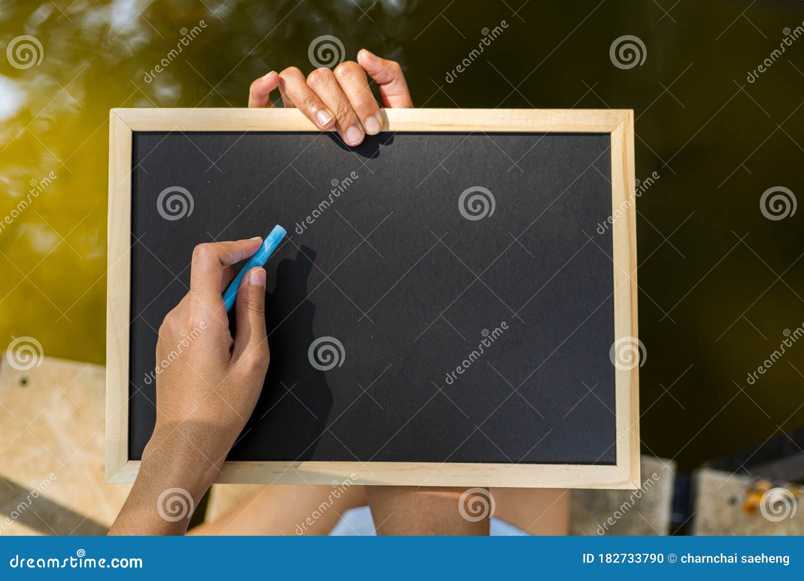 Hands Use Chalk for Drawing, Writing Balckboard in the Parks. Education ...