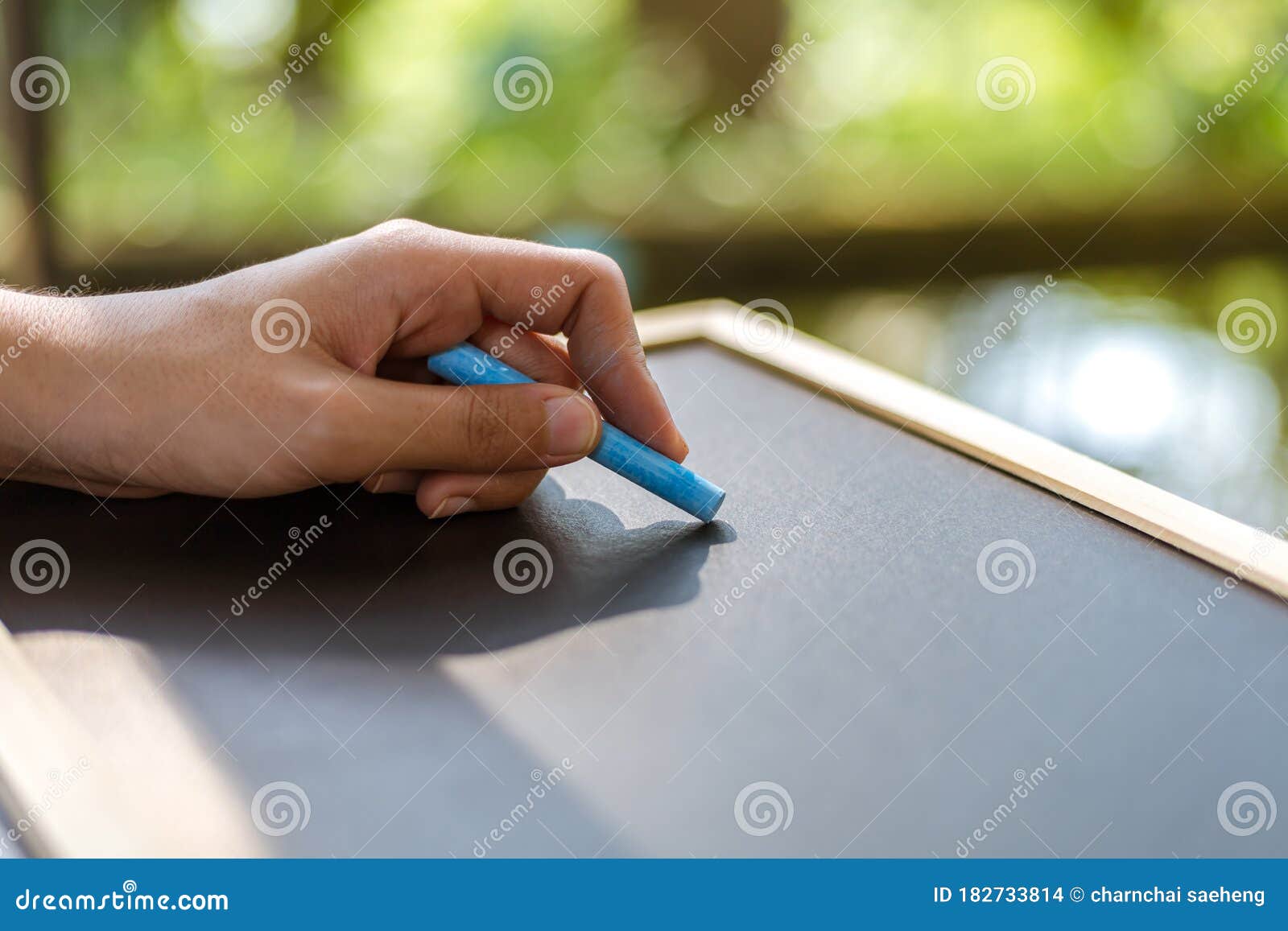 Hands Use Chalk for Drawing, Writing Balckboard in the Parks. Education ...