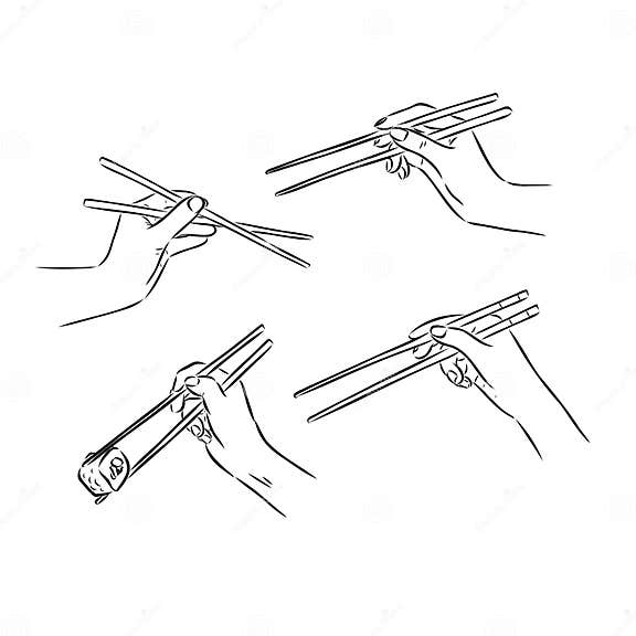 Hands Using Bamboo Chopsticks on White Background. Creative Concept for ...