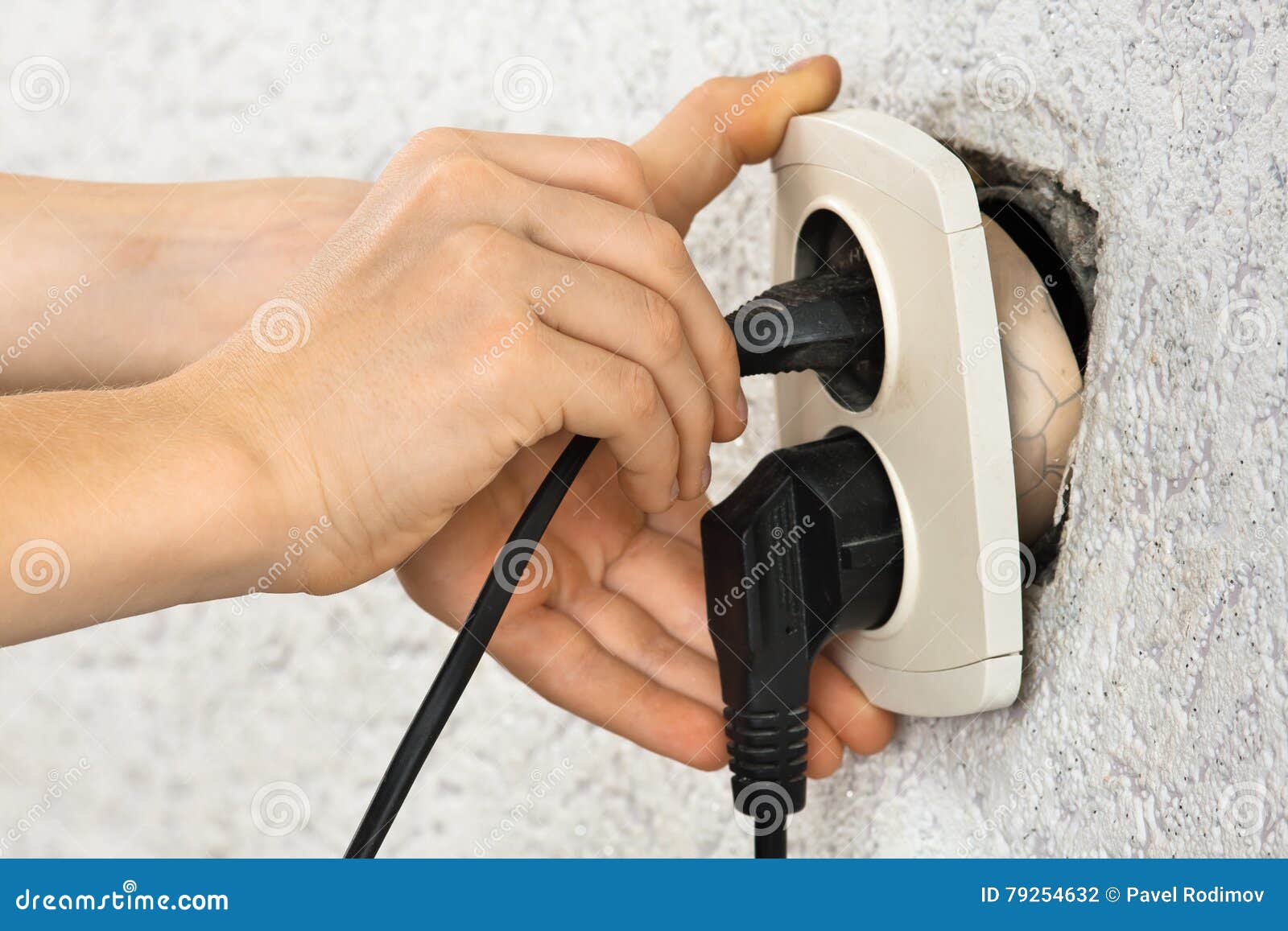 Hands Using Broken Electric Socket Stock Photo - Image of hand, power ...