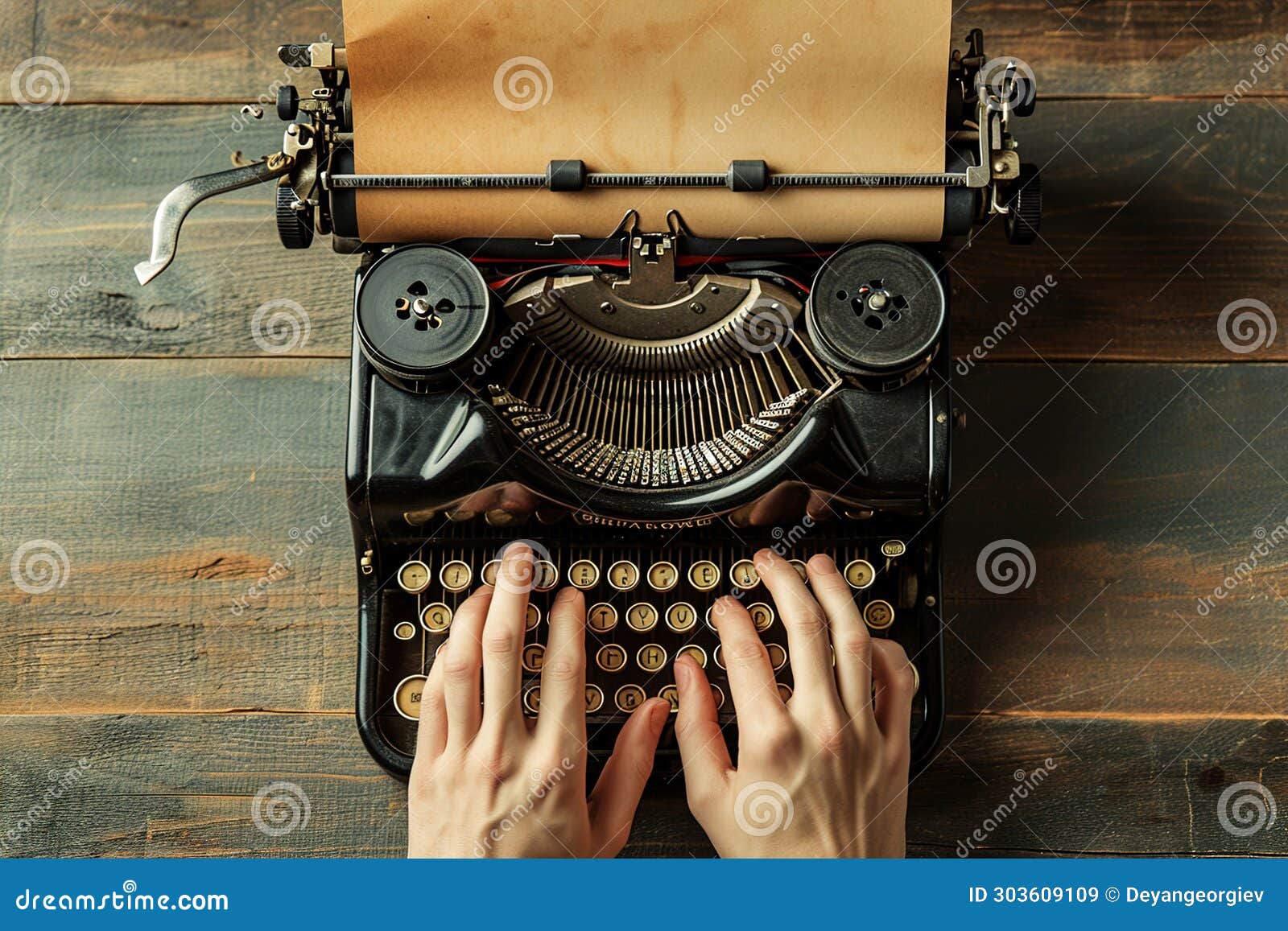 Hands Using a Classic Typewriter with Vintage Paper in Retro ...