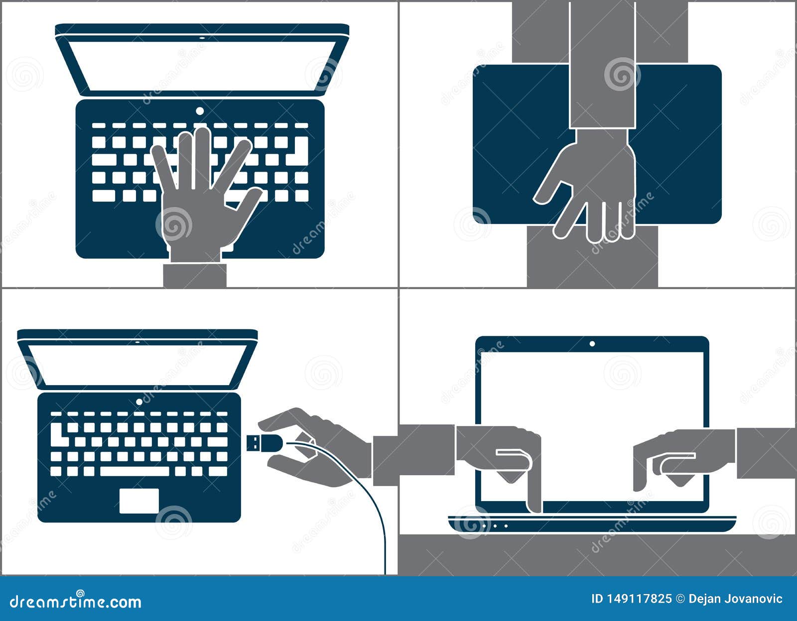 Hands using computer. stock vector. Illustration of element - 149117825
