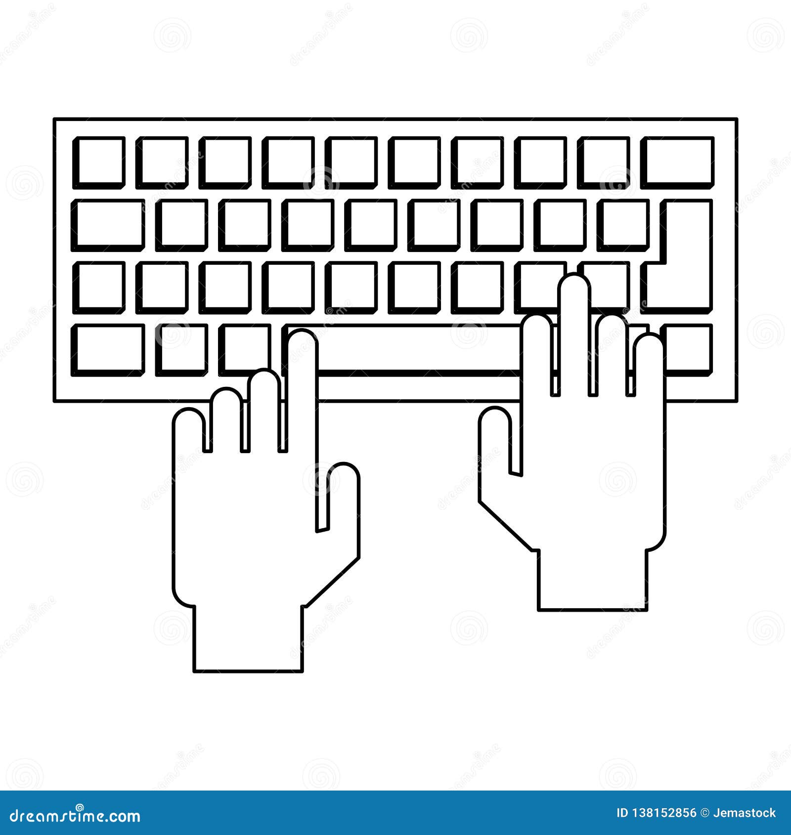 Hands Using Computer Keyboard Black and White Stock Vector ...