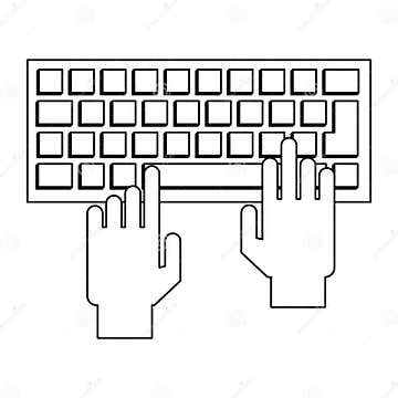 Hands Using Computer Keyboard Black and White Stock Vector ...