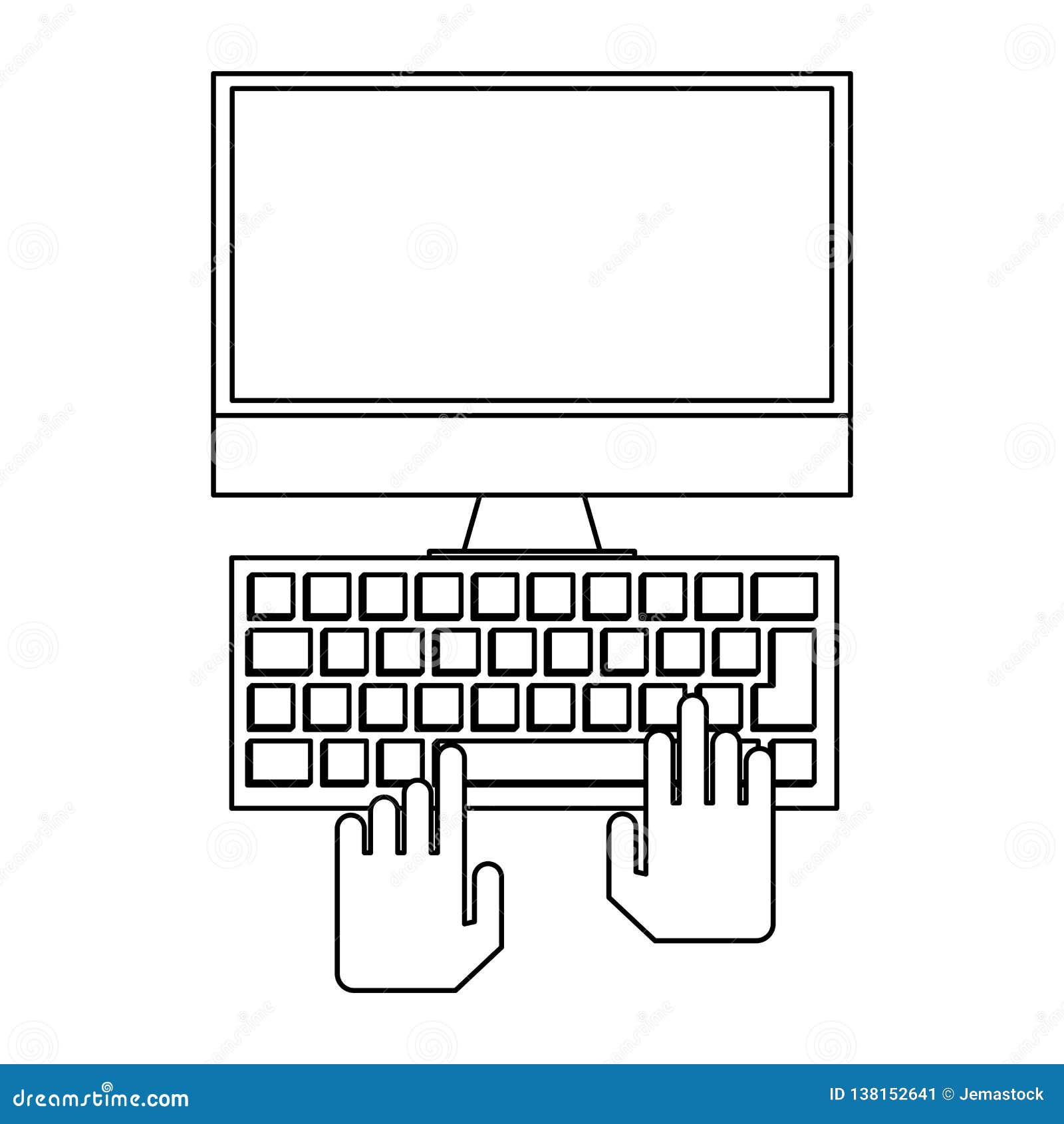 Hands Using Computer Symbol Black and White Stock Vector - Illustration ...