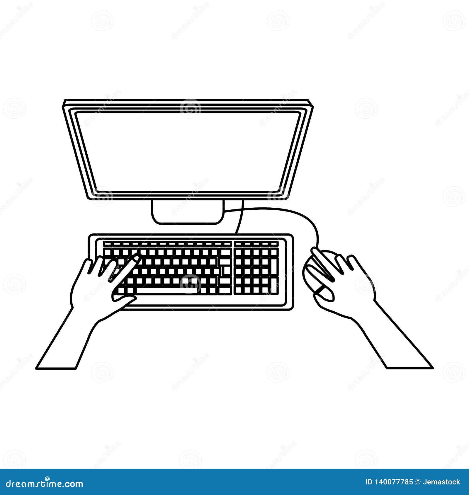 Hands Using Computer Technology Black and White Stock Vector ...