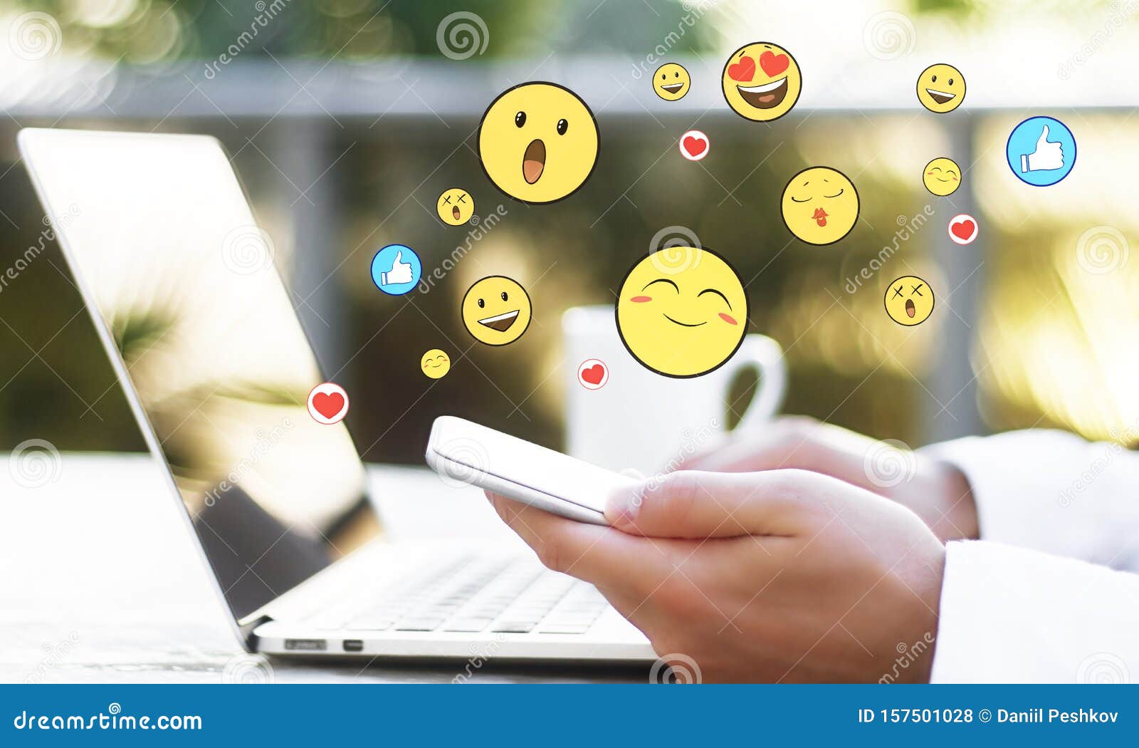 Hands Using Devices with Smileys Stock Photo - Image of expression ...