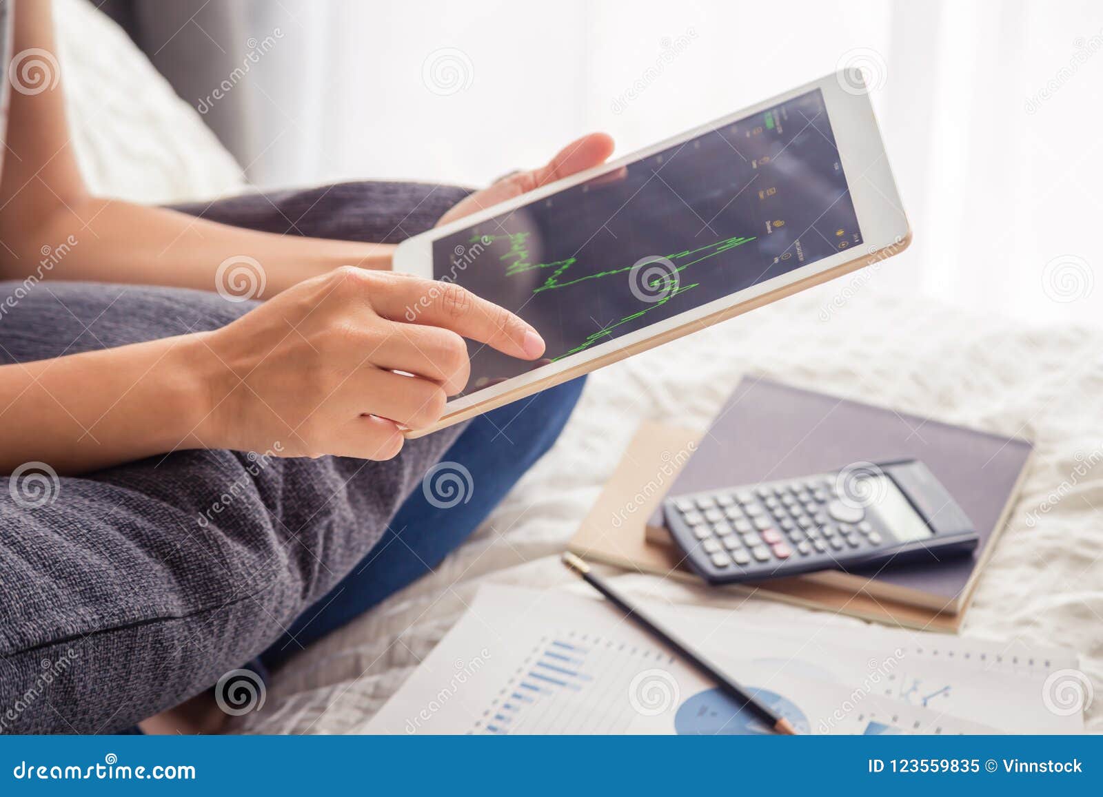 Hands Using Digital Tablet, Checking Investment Graph. Stock Image ...