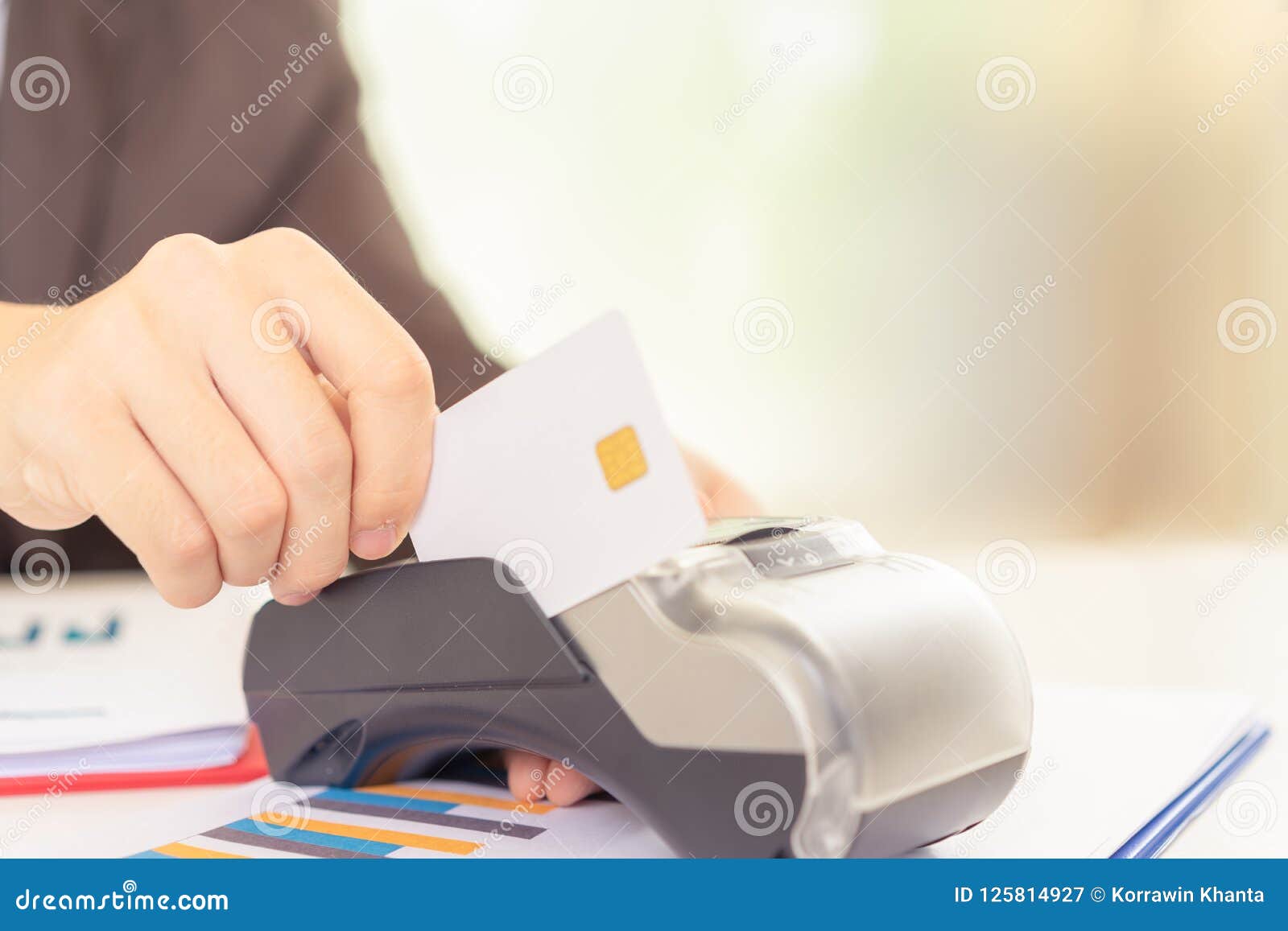 Hands are Using Electronic Data Capture Machine EDC or Credit Card ...