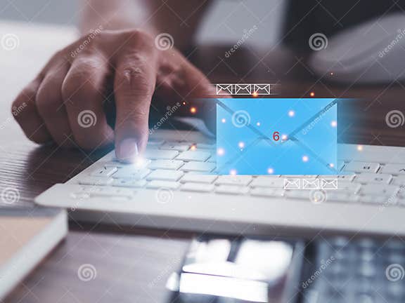 Hands Using Keyboard Computer To Send Emails or Text Messages Icon. Stock Photo - Image of ...