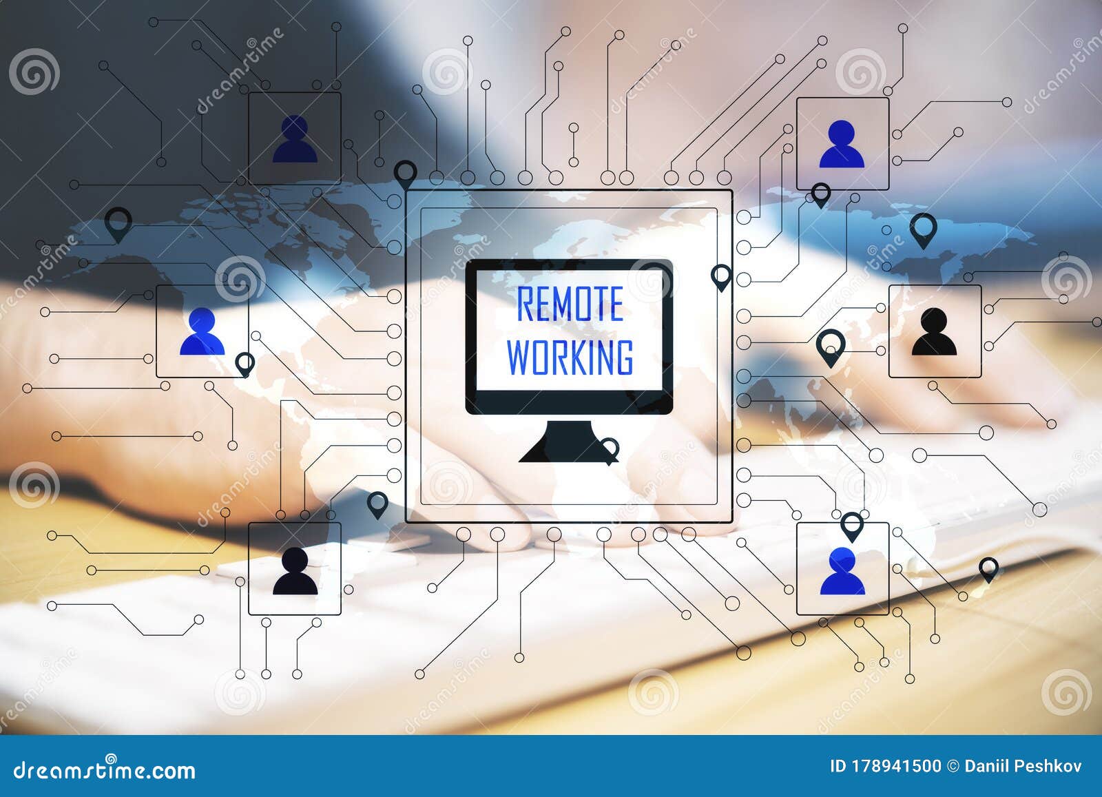 Hands Using Keyboard with Remote Work Interface Stock Photo - Image of ...