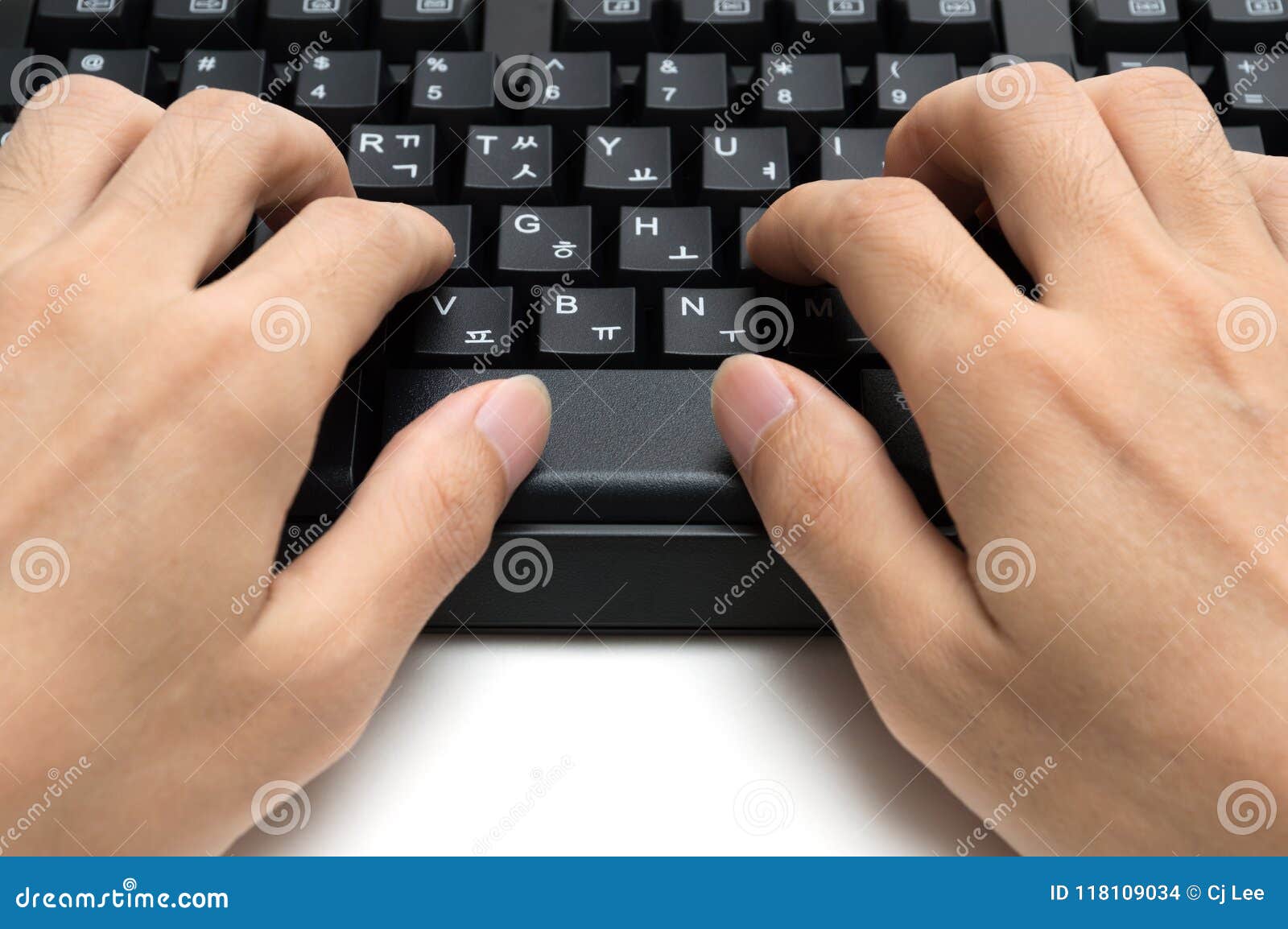 Hands Using Keyboard on White Background Stock Photo - Image of network ...