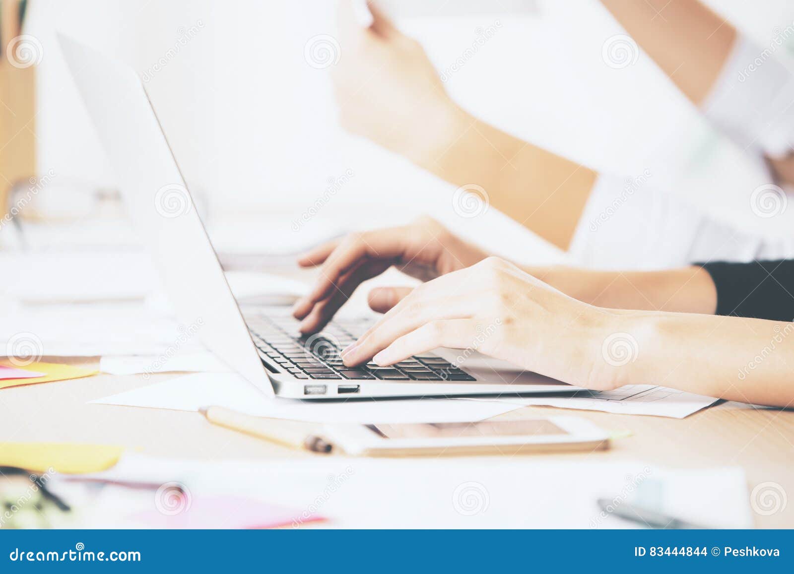 Hands using laptop closeup stock photo. Image of blurry - 83444844