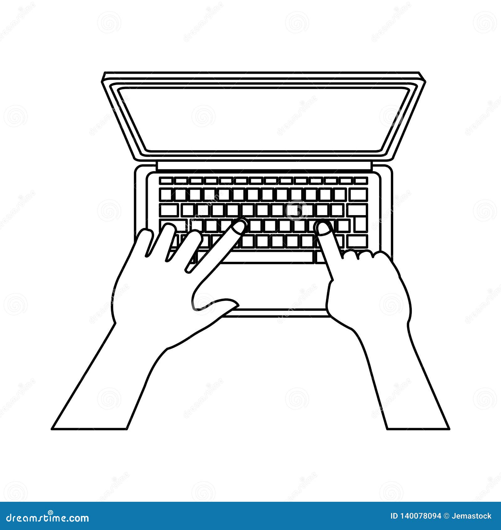 Hands Using Laptop Computer Black and White Stock Vector - Illustration ...