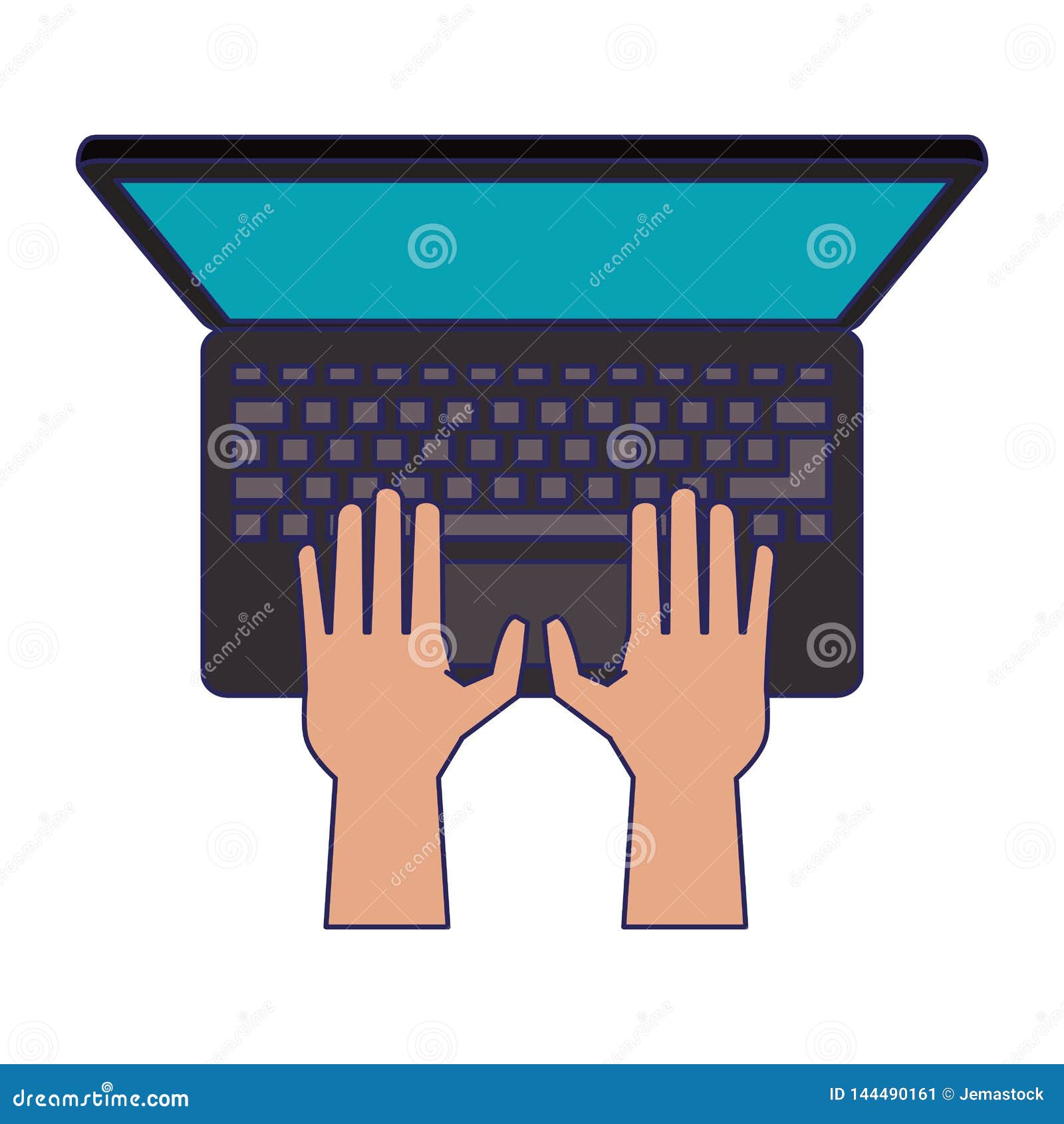 Hands Using Laptop Computer Cartoon Blue Lines Stock Vector ...