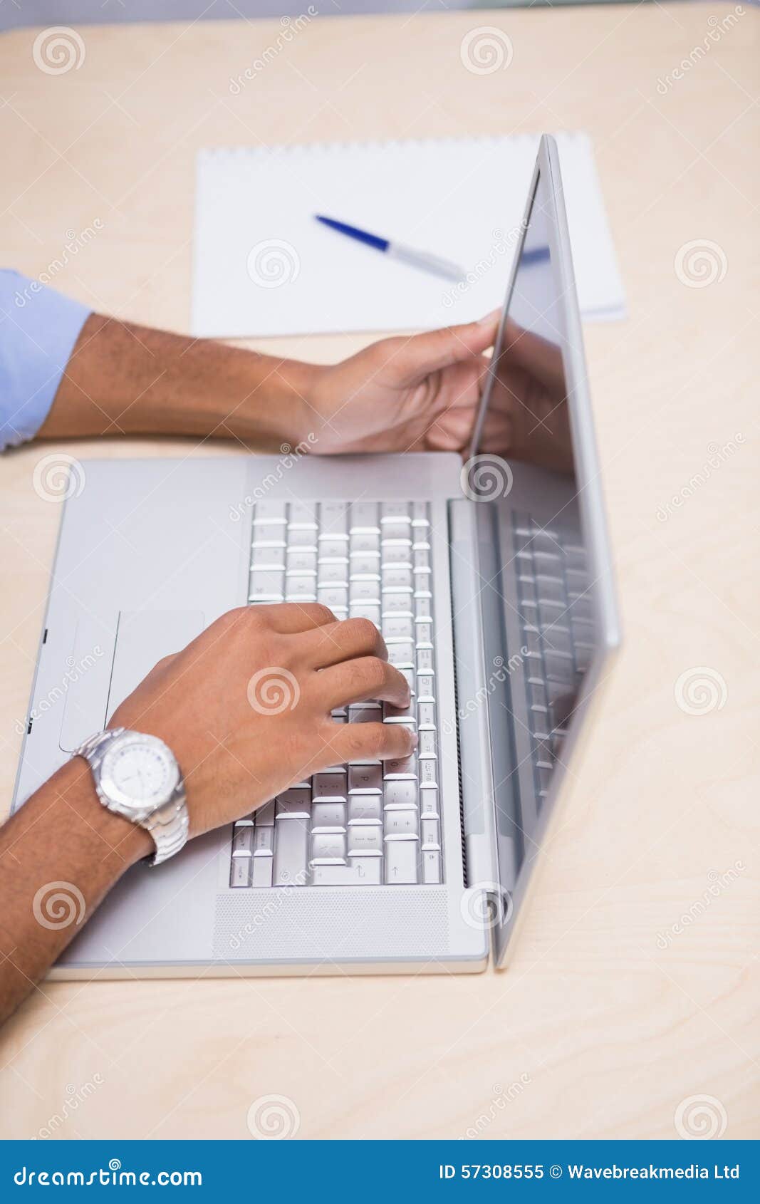 Hands using laptop at desk stock image. Image of working - 57308555