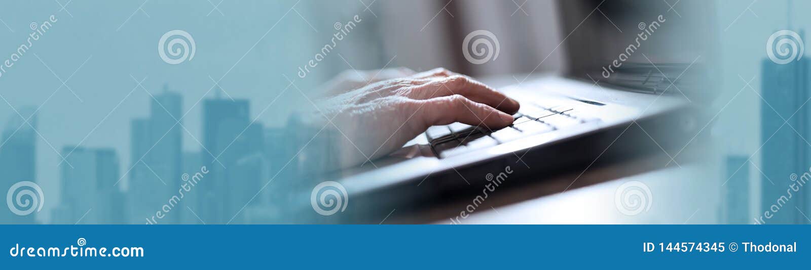 Hands Using a Laptop. Panoramic Banner Stock Image - Image of space ...