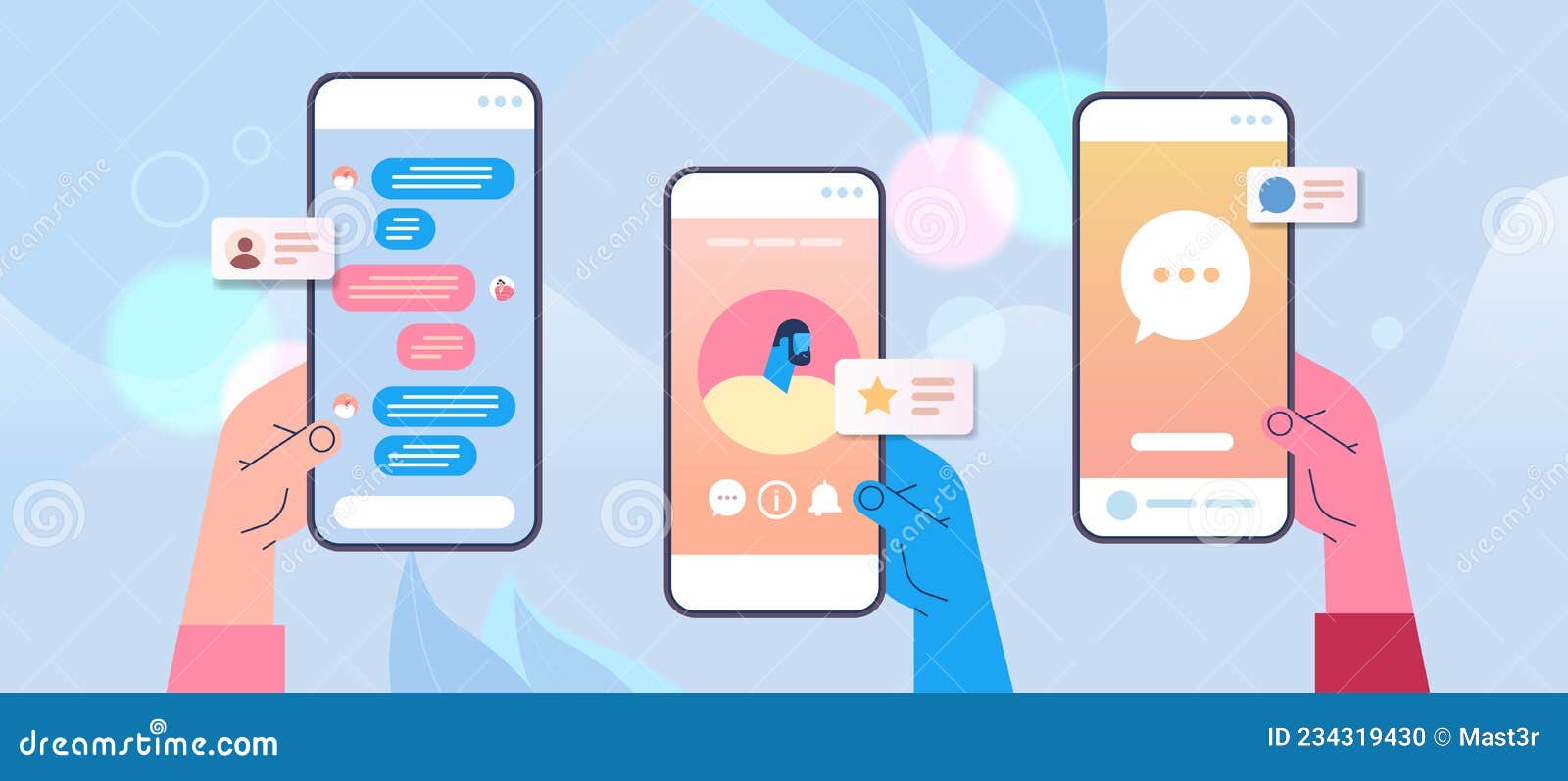 Hands Using Mobile Chatting Apps on Smartphone Screens Online ...