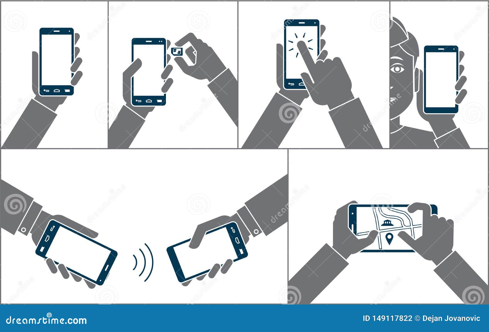 Hands using mobile phone. stock vector. Illustration of mobile - 149117822