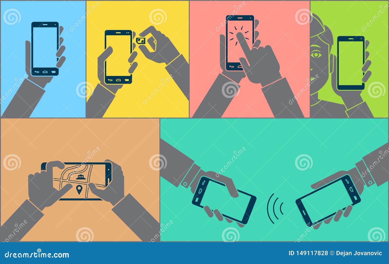 Hands using mobile phone. stock vector. Illustration of concept - 149117828