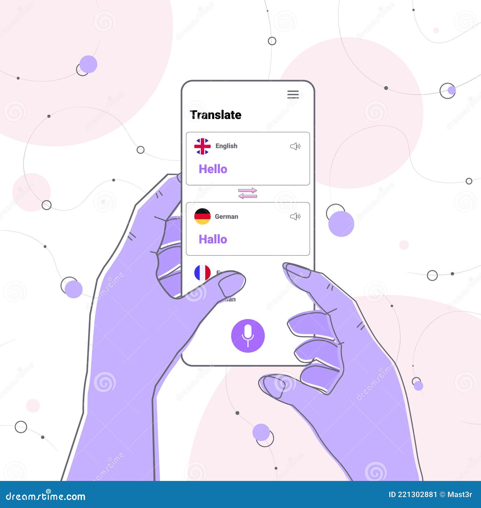 Hands Using Mobile Translation Application Multilingual Greeting ...