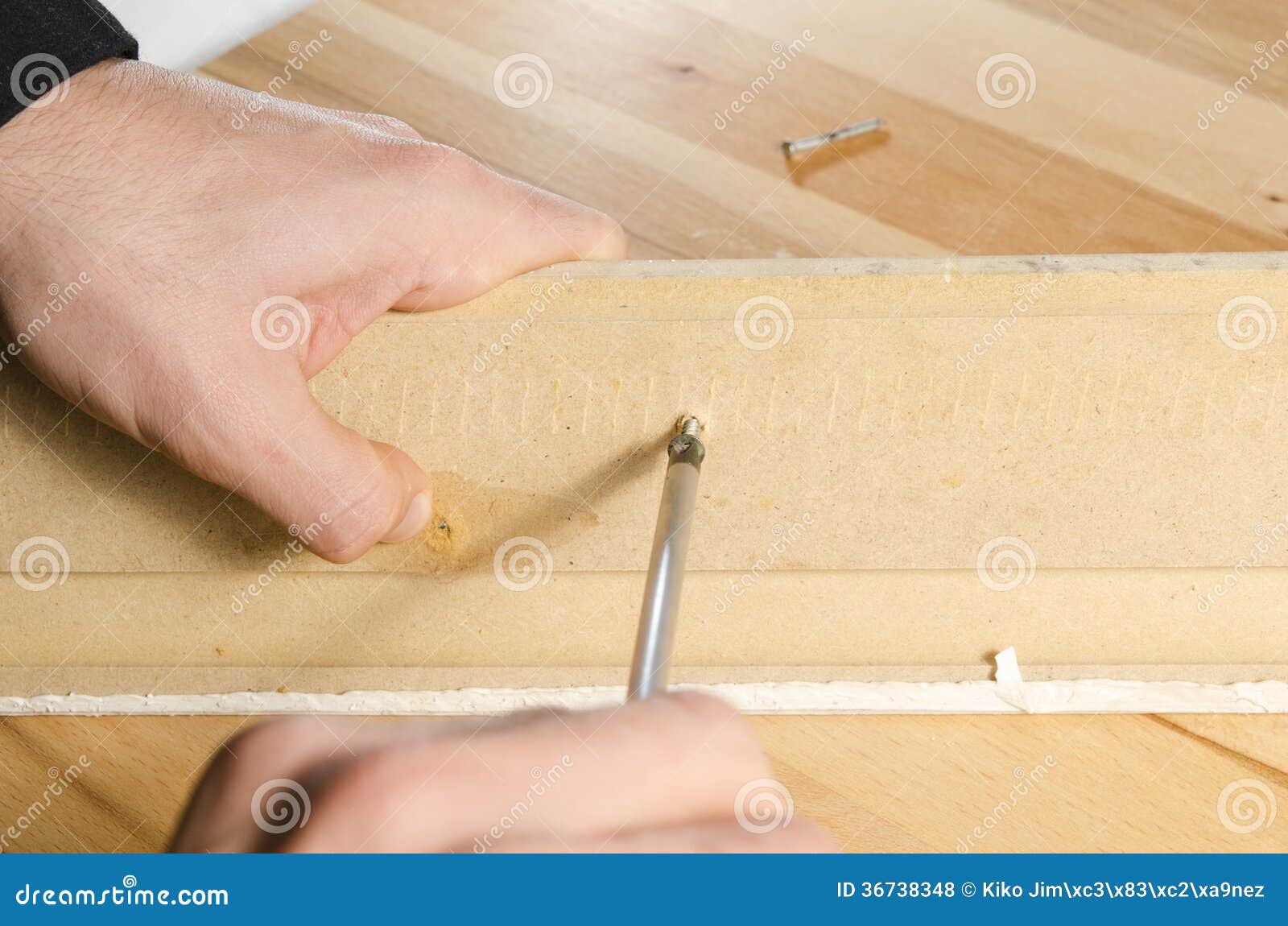 Hands Using a Screwdriver on Wood Stock Photo - Image of work, nailing ...