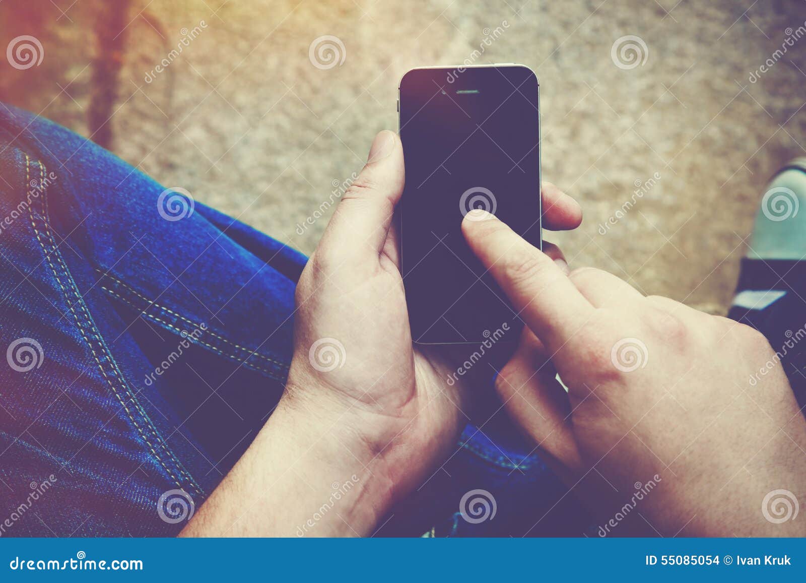 Hands using smartphone app stock photo. Image of text - 55085054